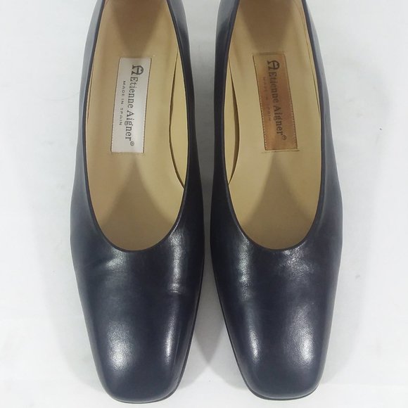 Etienne Aigner | Shoes | Aigner Sarah Black Leather Low Block Heel ...